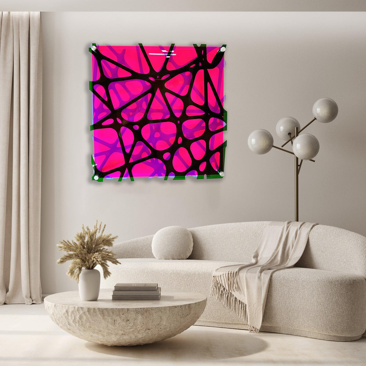 Triple Net 3D Wall Sculpture Transparent Acrylic Geometric Pink Wall A ...