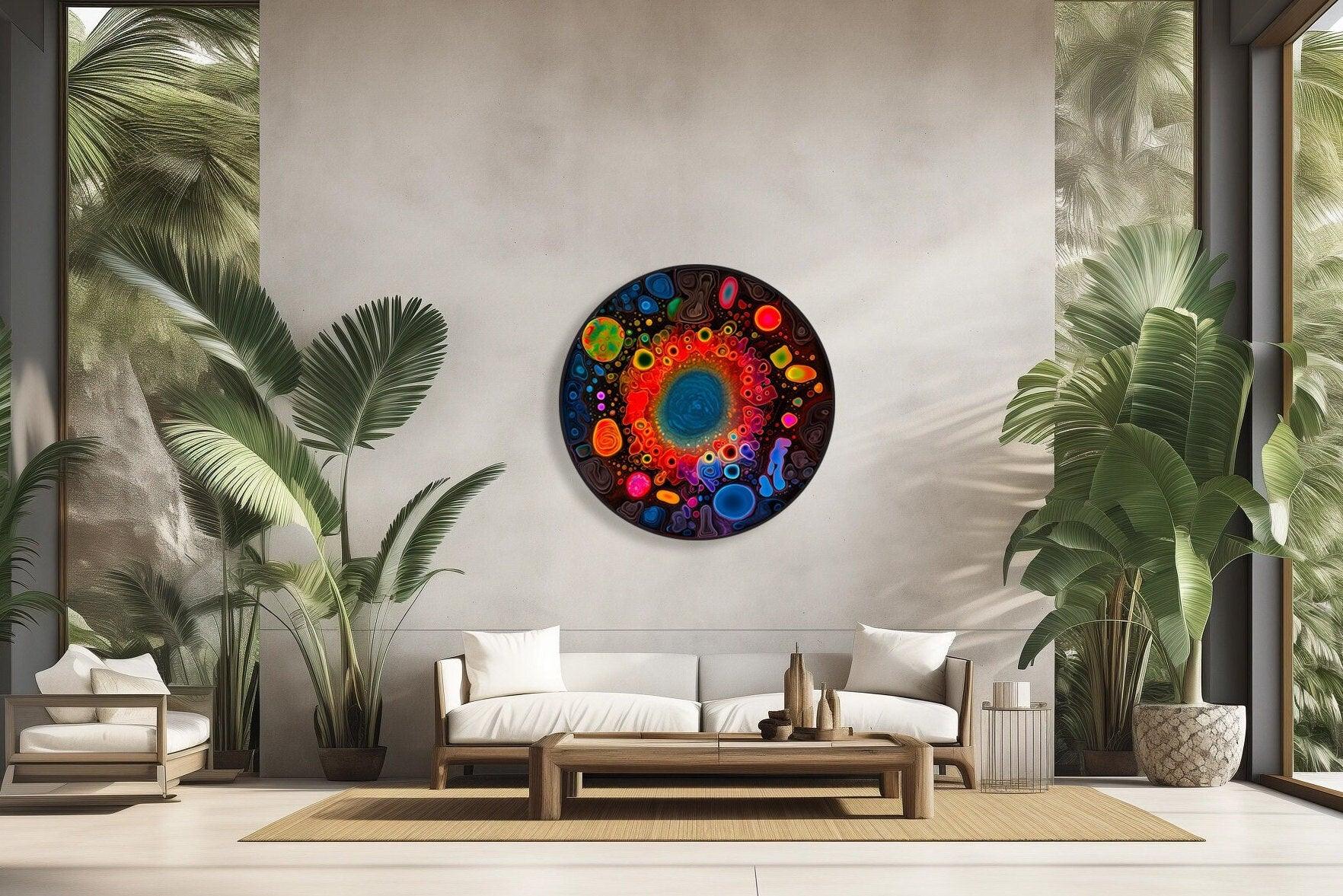 Microbe Pop Art Multicolor LED Wall Art Illuminated Round Display Artw ...