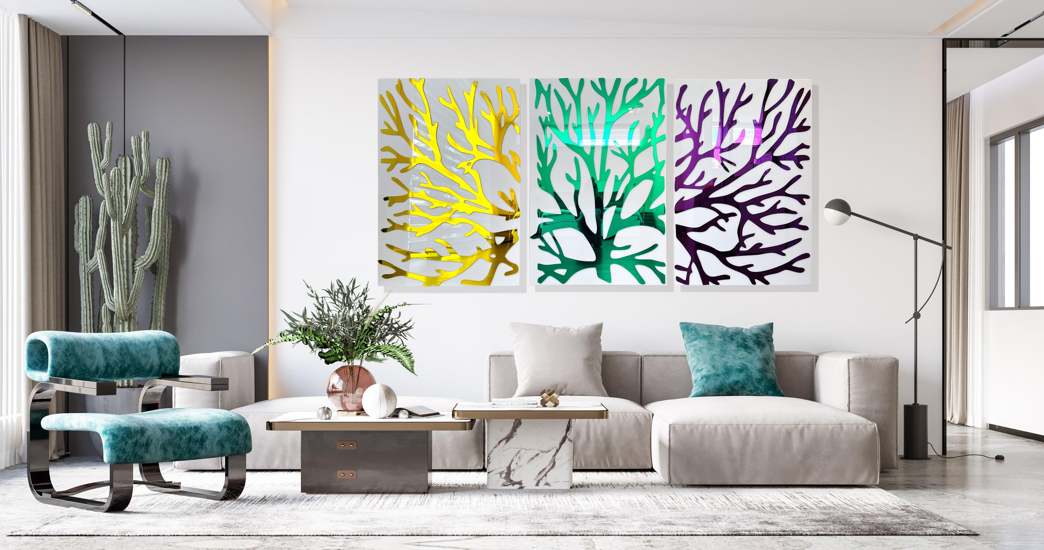 Set of 3 Extra Large Mirrored Tree Wall Art – uniqstiq