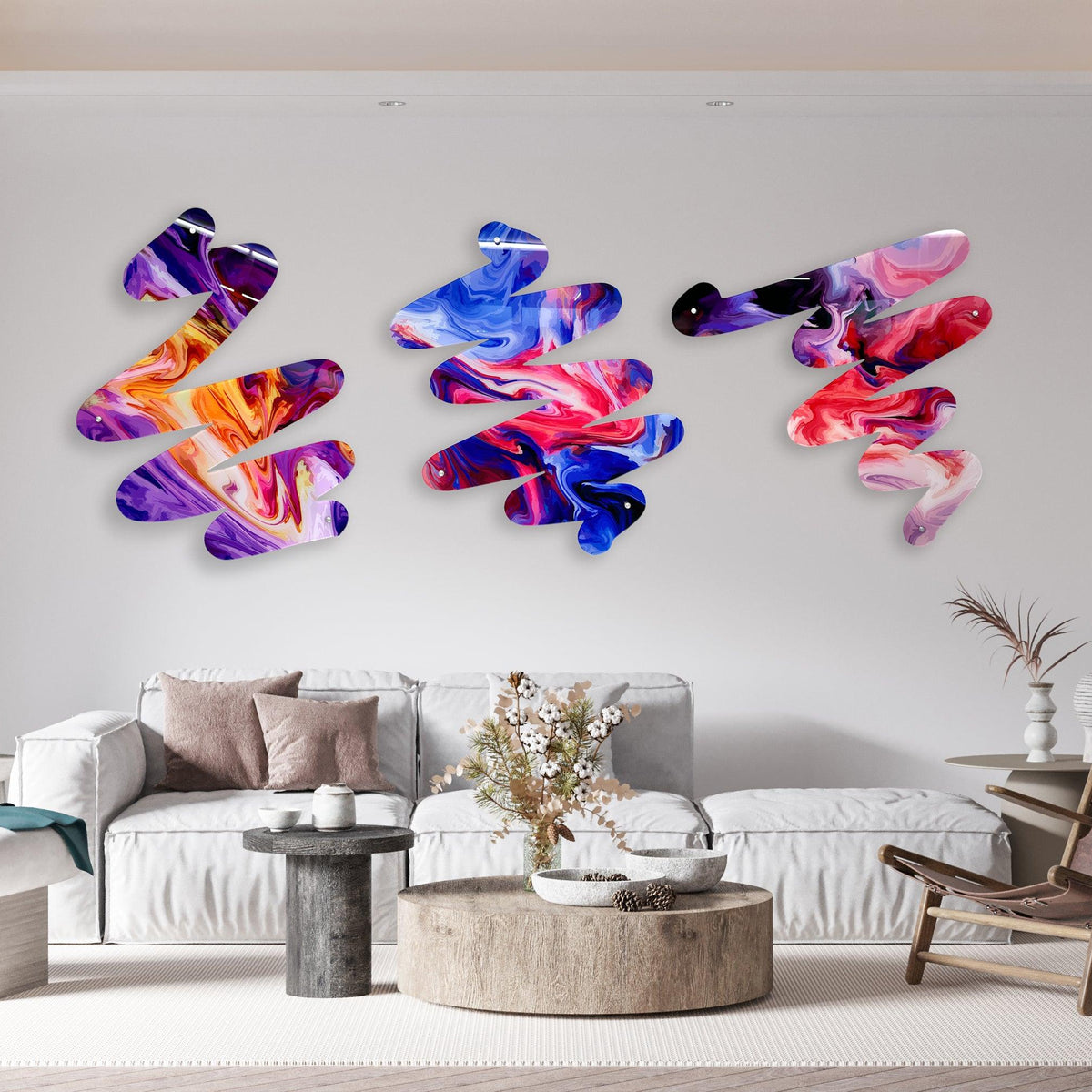 Set of 3 Squiggle Art Prints Acrylic Art Printed Art Wall Decor Wall S ...